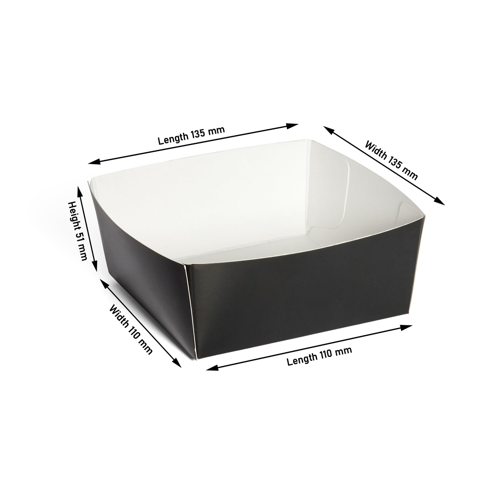 500x Black Paper Burger / Pie Square Open Food Tray | Compostable & Eco