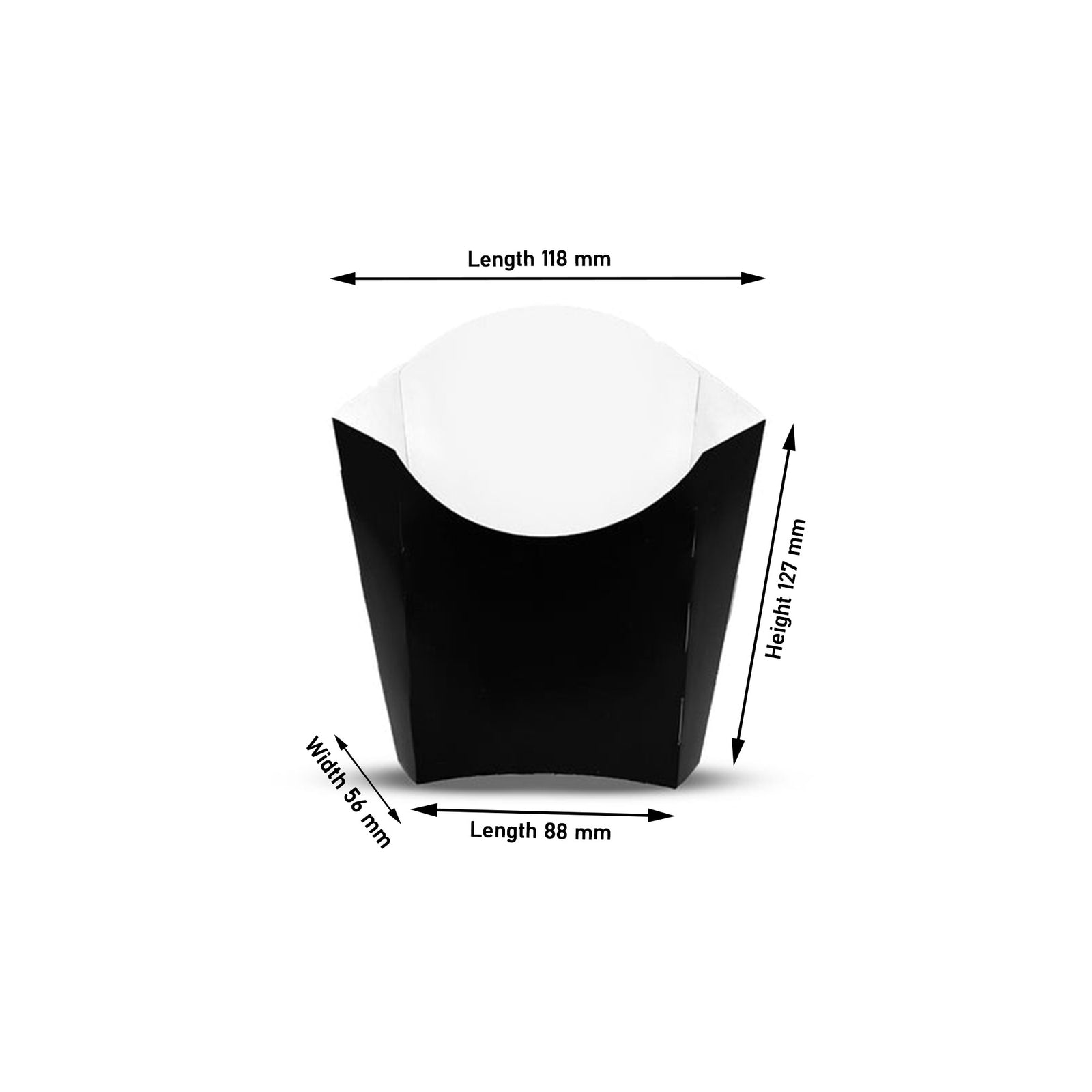 1000x Regular Black Compostable Paper Chip Scoop Box | Fries Cup / Carton