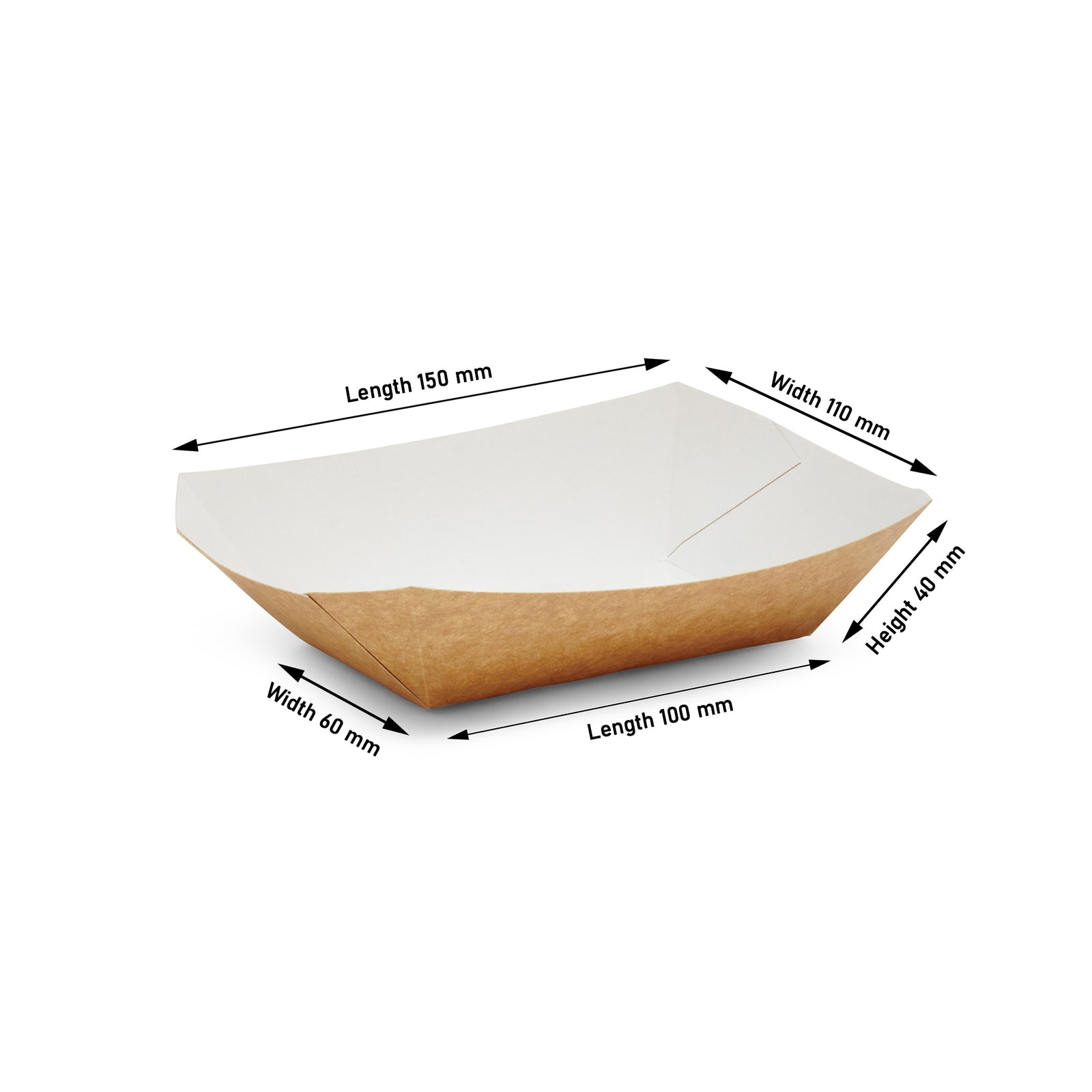 500x Kraft Compostable Paper Chip Tray Holders, French Fries Packaging