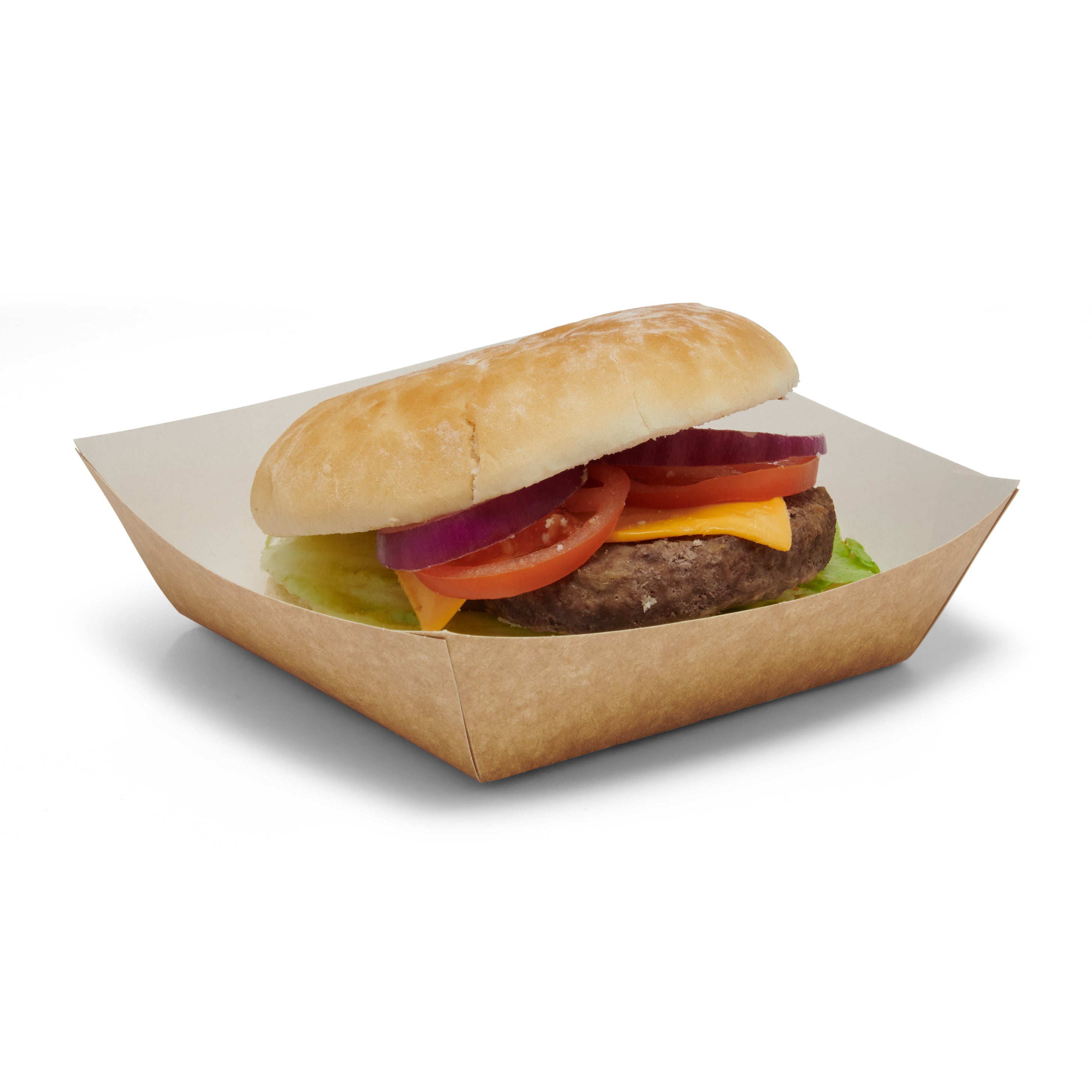 500x Kraft Paper Burger 5" Square Open Food Tray | Compostable & Eco